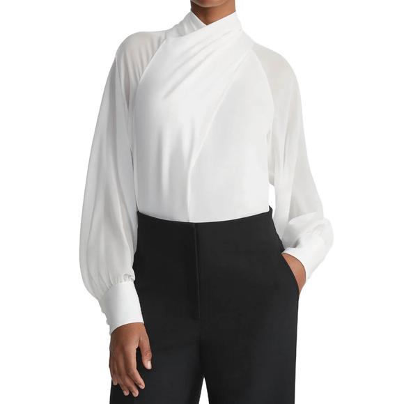 Lafayette 148 New York | Tops | New Lafayette 48 Sheer Sleeve Crossover Blouse In Cloud | Poshmark